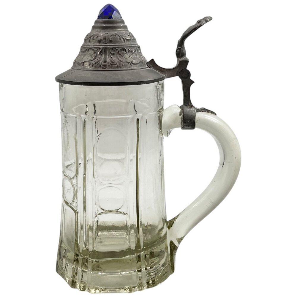 Пивная кружка "Сапфир" с крышкой, 0.5 л, стекло, олово, 1930-1940 гг, Германия