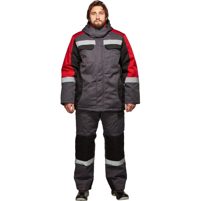 Костюм рабочий КНР зимний мужской Формула светоотражающая полоса, куртка и полукомбинезон, размер 52-54 (104-108) рост 170-176