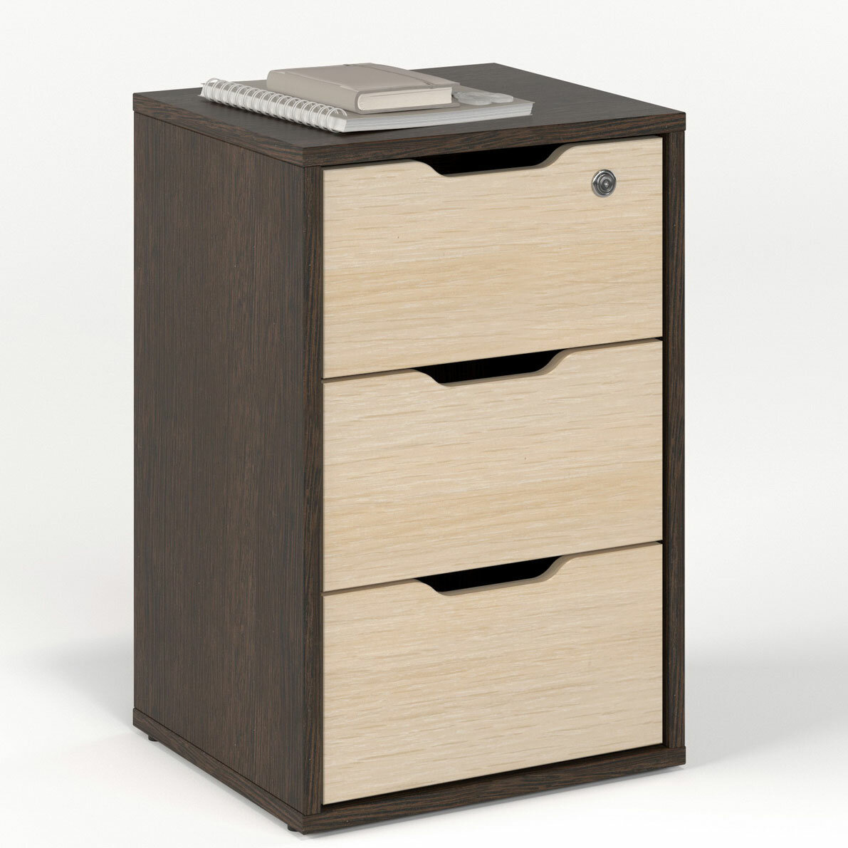 Прикроватная тумба, Мини-комод, Комод с 3 ящиками, Офисный комод с замком МагМебель Б-02 венге, дуб молочный