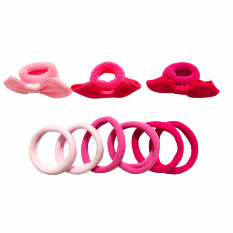 12 шт. Резинка для волос набор 9 шт, мягкие, medium size, ассорти форм, оттенки розового, MONTE VITA, 457107