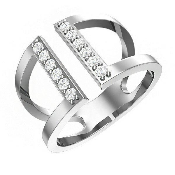Кольцо тонкое, широкое JEWELIN, серебро, 925 проба, родирование, фианит