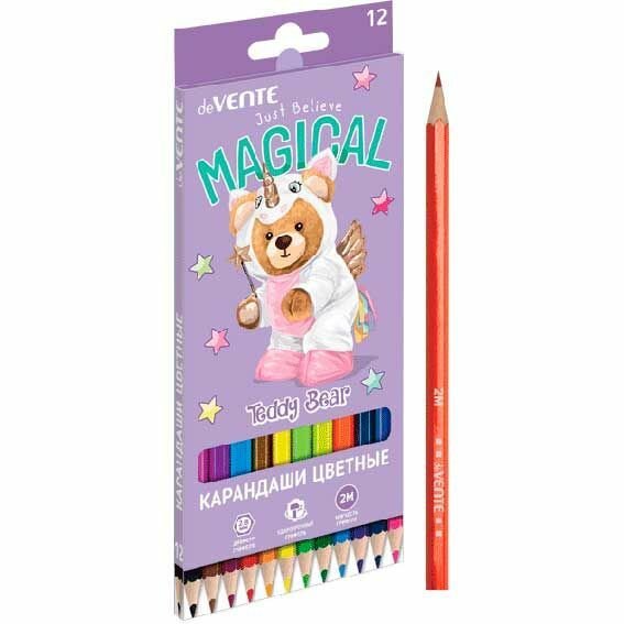 Цветные карандаши deVENTE "Teddy Bear", 12 оттенков, 2М, шестигранные, грифель 2,8 мм (5022414)