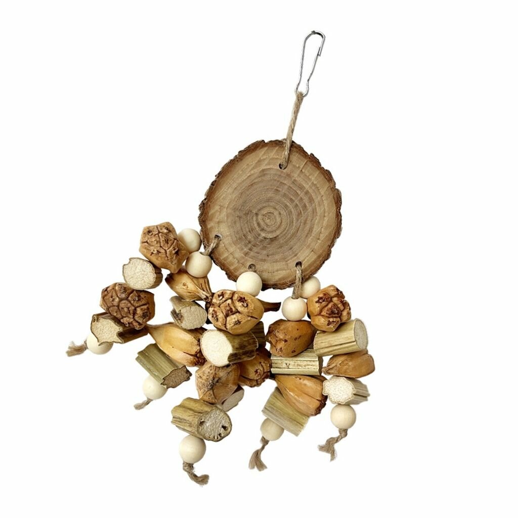 Игрушка для попугая с ананасовым шашлыком в виде бревенчатой горы