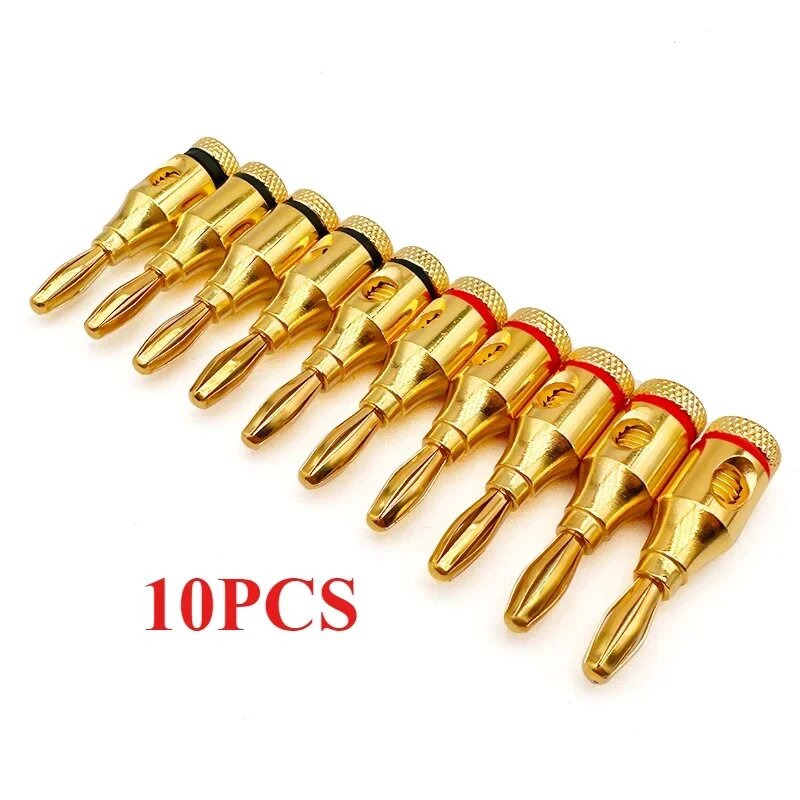 Музыкальный звук, 10 шт, Hi-Fi штекер типа «банан», открытый винт, 24-каратные позолоченные вилки, аудиоразъем для динамика, стереокабель D