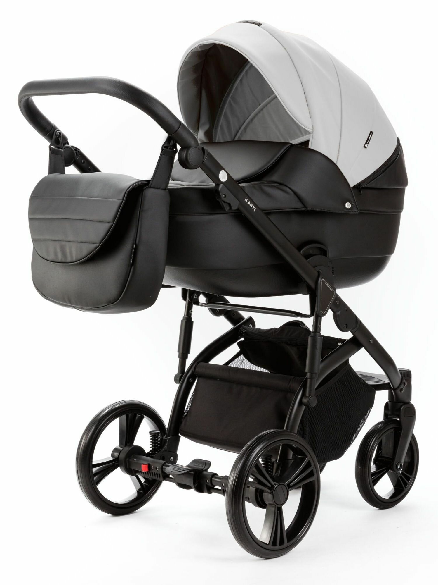 Детская универсальная коляска Adamex LANTI Deluxe SD-1 2в1 (Черная, белая экокожа)