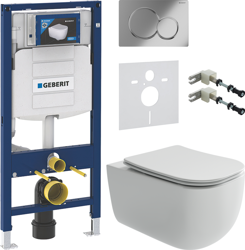 Комплект Унитаз подвесной Ceramicanova Noel + Крепления Geberit Duofix 111.815.00.1 к стене + Звукоизоляция + Инсталляция UP 320 111.300.00.5 + Кнопка Sigma 01 115.770.21.5 хром