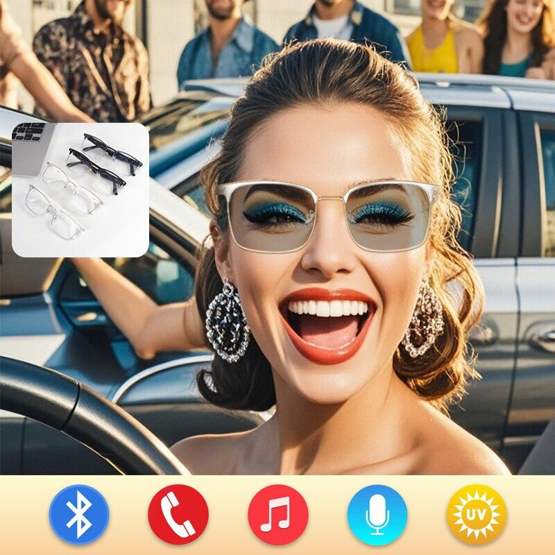 Умные очки Светочувствительные смарт-очки Bluetooth с возможностью изменения цвета, защита от ультрафиолета, аудиоочки для прослушивания песен, звонков, встроенный микрофон гарнитуры