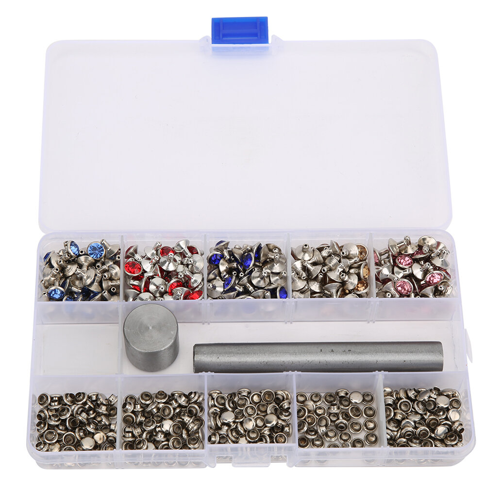 250Pcs Rhinestone Stud Rivet 5 Colors DIY Leather Bags Clothes Decoration Accessories 8mm 3Pcs Tools