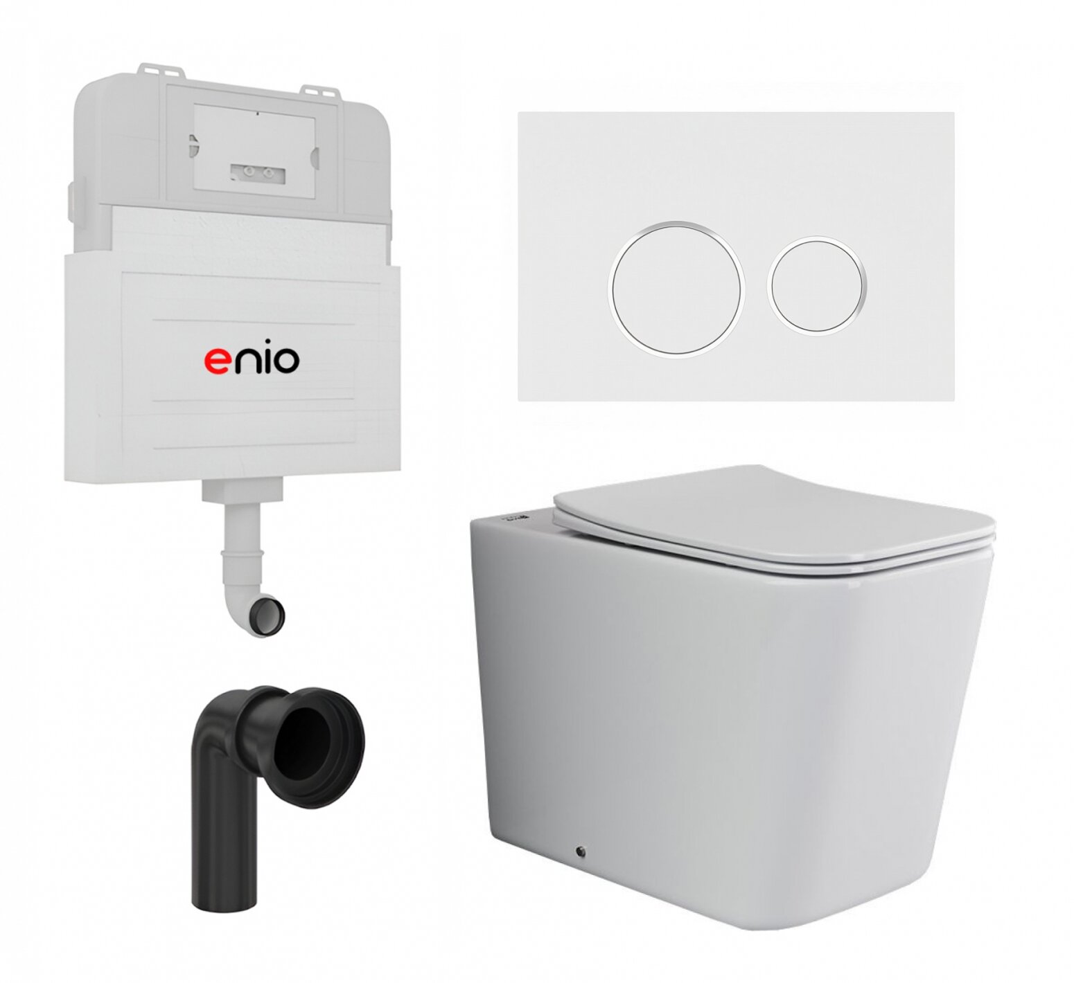 Комплект 3 в 1 смывной бачок скрытого монтажа Enio Tecnico EN8050817 + Унитаз приставной Ceramica Nova Cubic Rimless CN1809 + кнопка белая, окантовка хром Rotondo