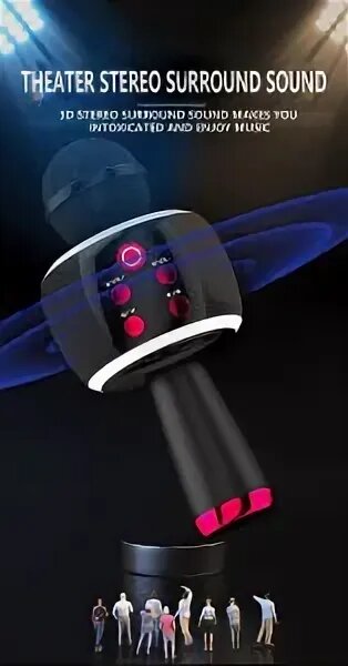 Детский караоке-микрофон LY199, беспроводной, переносной, черный