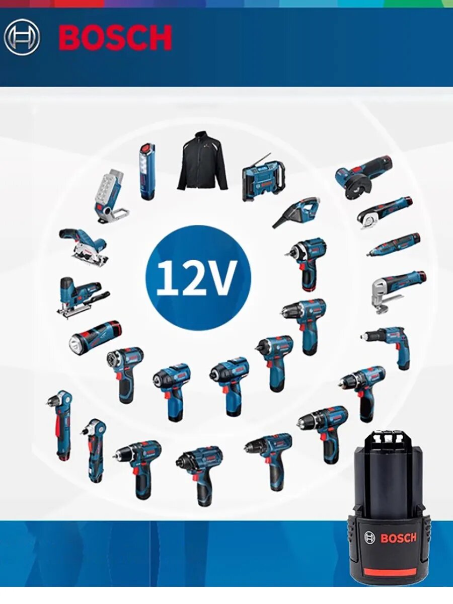 Аккумулятор Bosch GBA 12V, для Li-Ion инструментов, 2.0 Ah, слайдер