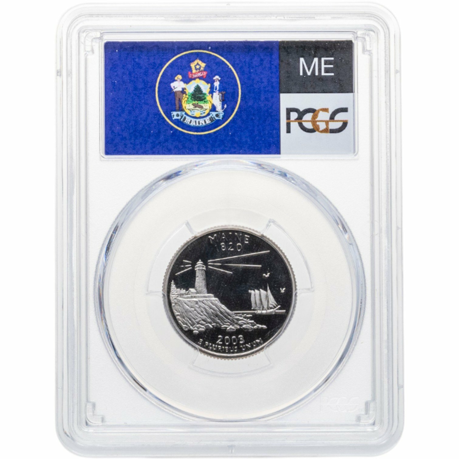 США 25 центов квотер, 1/4 доллара, quarter dollar 2003 "Штат Мэн" в слабе PCGS PR69DCAM, Медь, в сохранности PF69