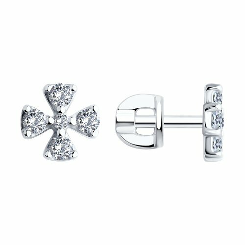 Серьги пусеты, серебро, 925 проба, родирование, фианит