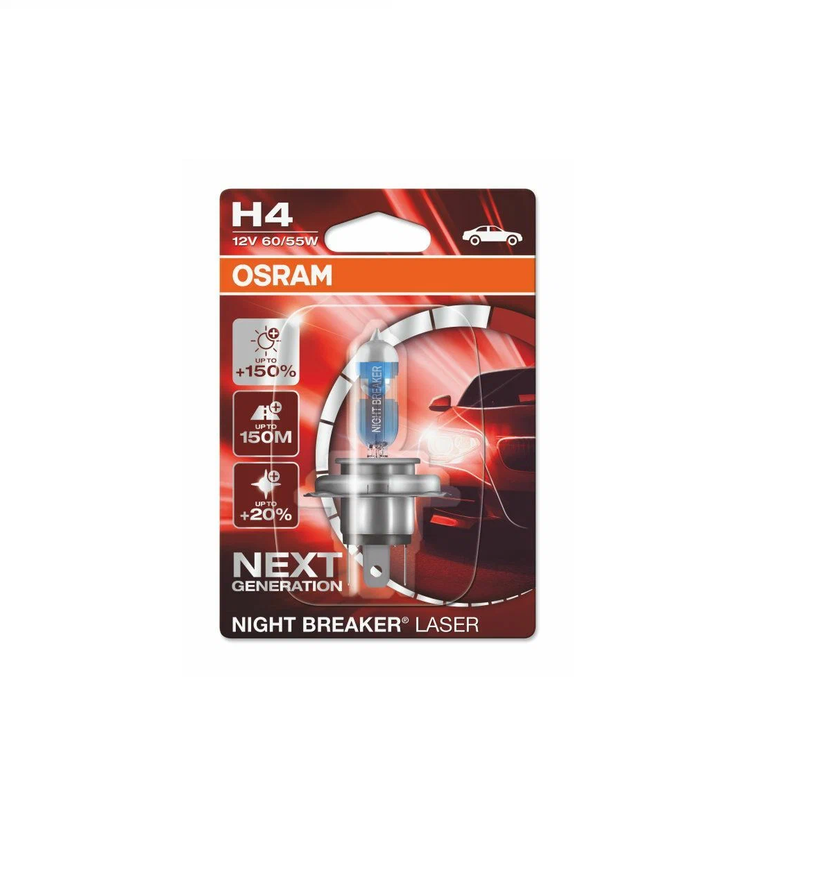Галогенная лампа OSRAM NIGHT BREAKER LASER O-64193NLбл H4, 60/55 Вт, P43t+150%, 4050K, 12V