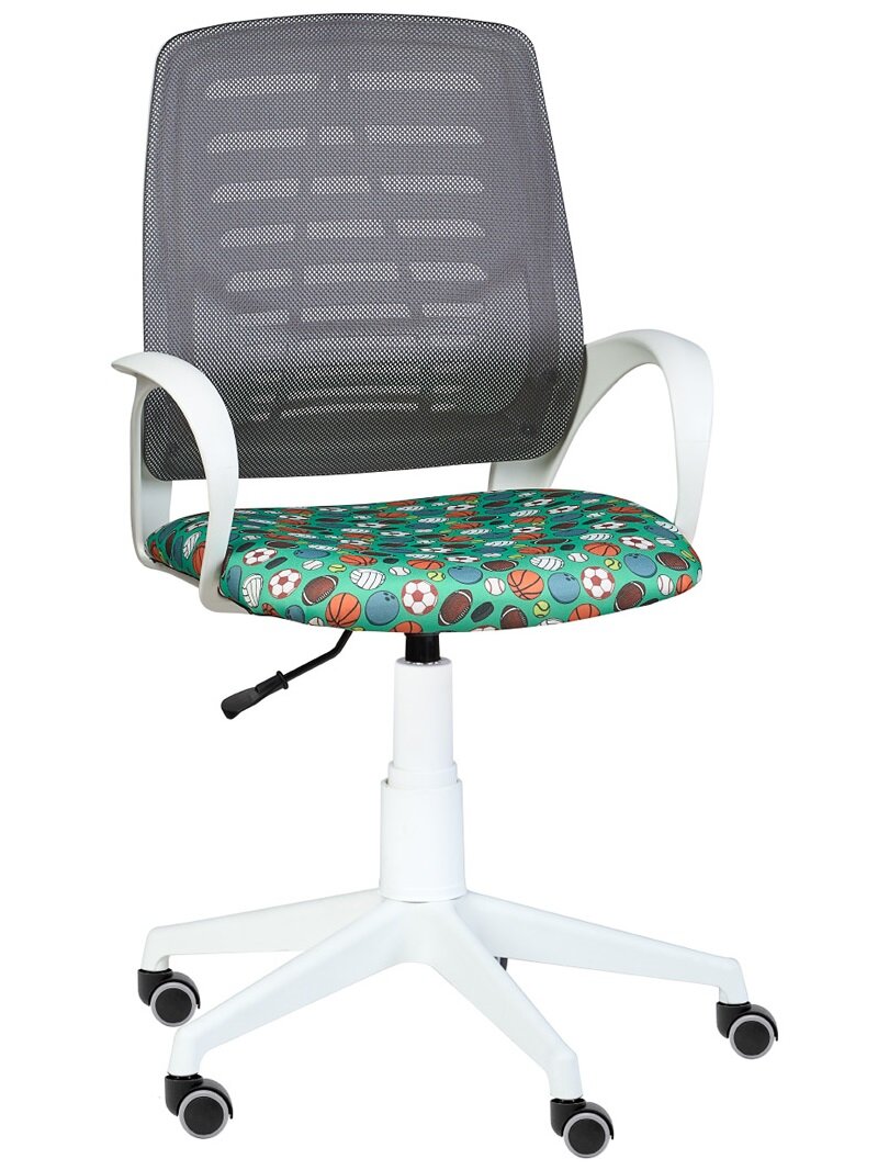 Детское компьютерное кресло Olss Ирис White, обивка ткань-сетка, цвет серый/Т-58 зелёный