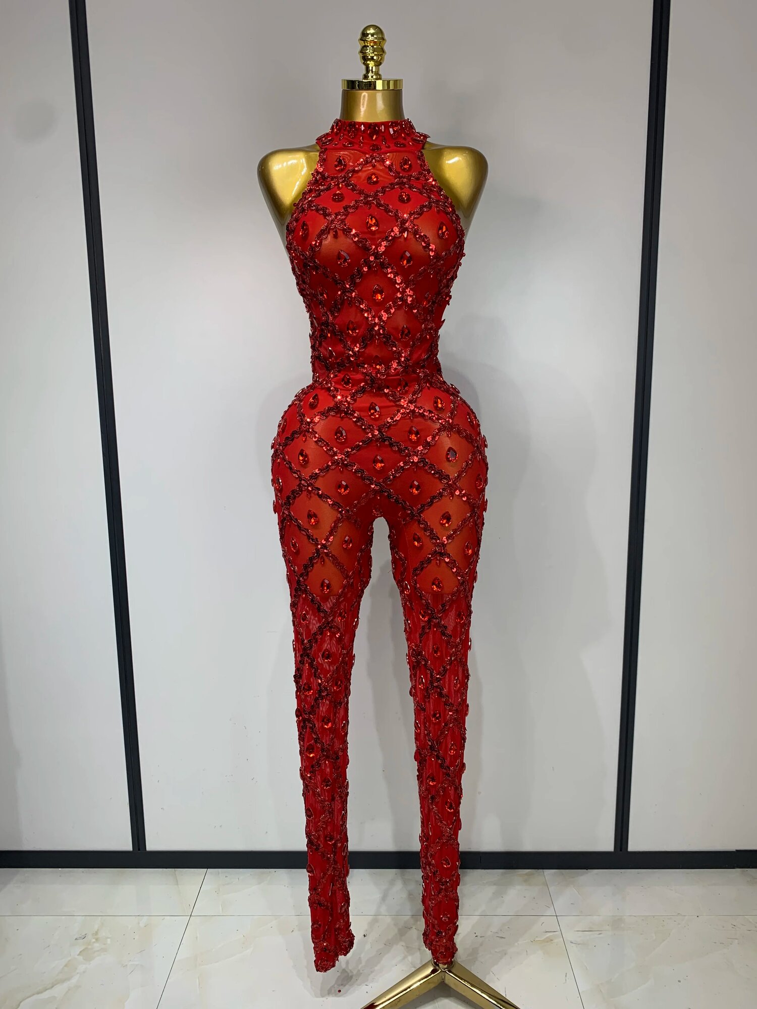 Корманли сетчатое блестящее платье Красный, S, Красный