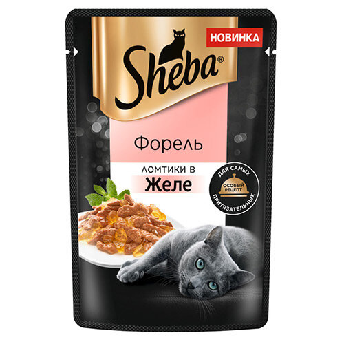 В Желе паучи шеба для кошек форель ломтики (цена за упаковку) 75г х 28шт