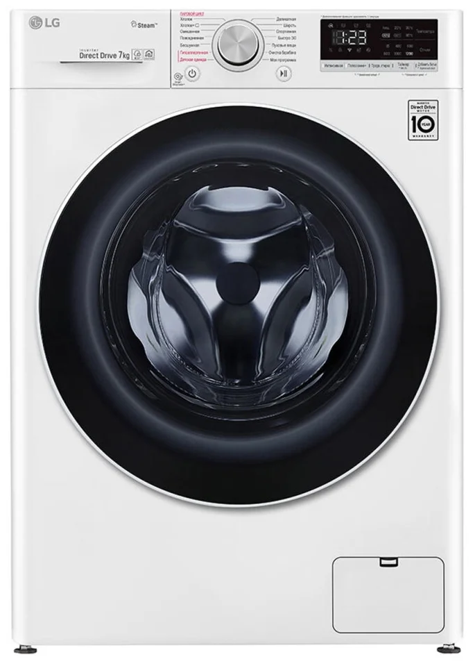 Стиральная машина с паром LG F2V5HS0W, инвертор, прямой привод, алиса, белый (панель на Русском)
