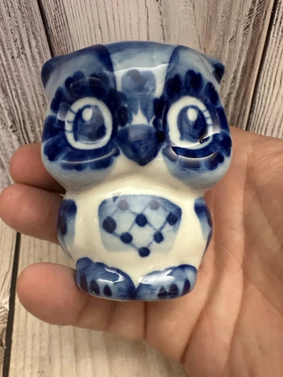 Статуэтка Сова Солонка Гжель Фарфор винтажная