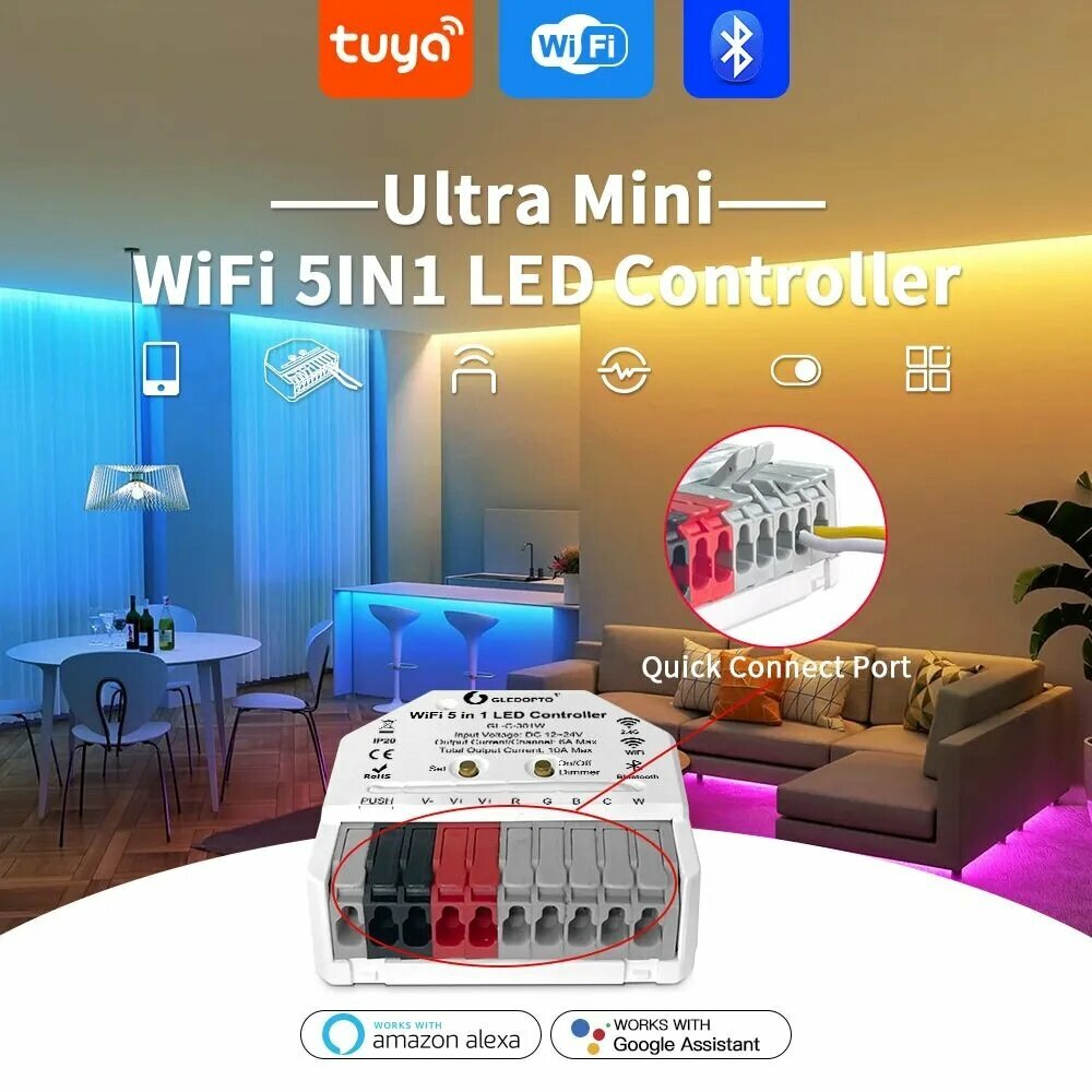 GLEDOPTO WiFi Bluetooth 5 в 1 Контроллер светодиодной ленты Ultra Mini RGB CCT RGBW RGB CCT WW CW Диммер Tuya Smart Life App Голосовое управление