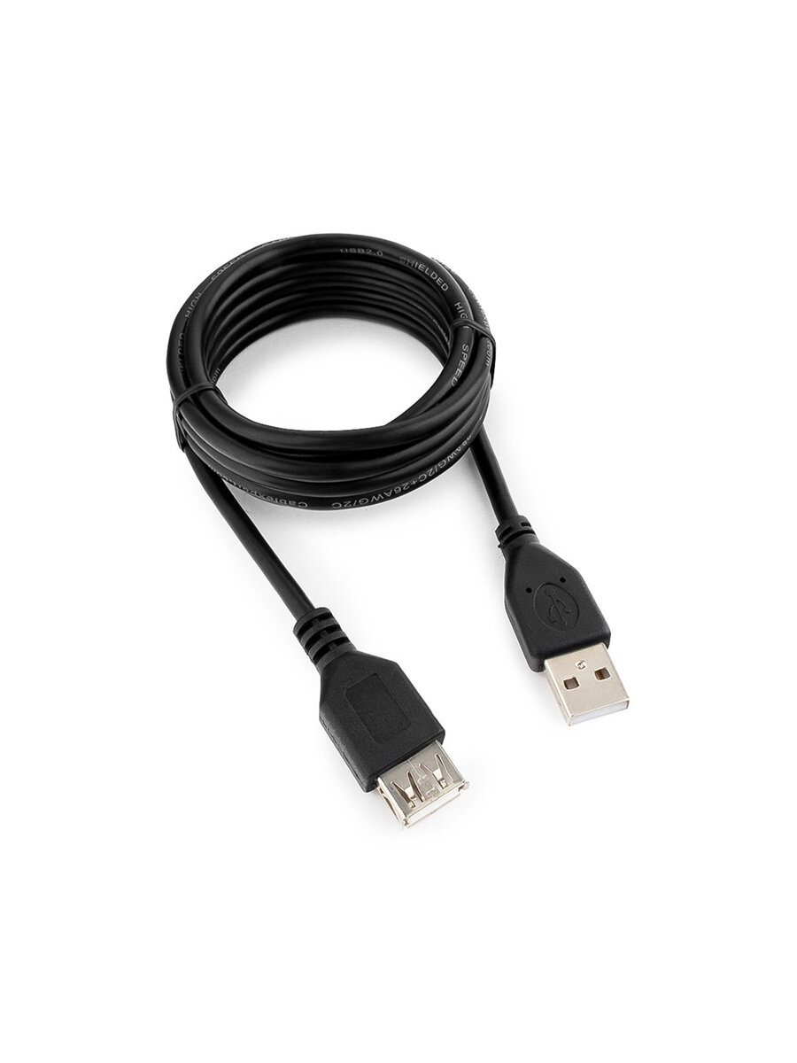 Кабель удлинитель USB 2.0 Pro GEMBIRD/CABLEXPERT CCP-USB2-AMAF-6 черный (1.8м, AM/AF, экран, пакет) (CCP-USB2-AMAF-6)
