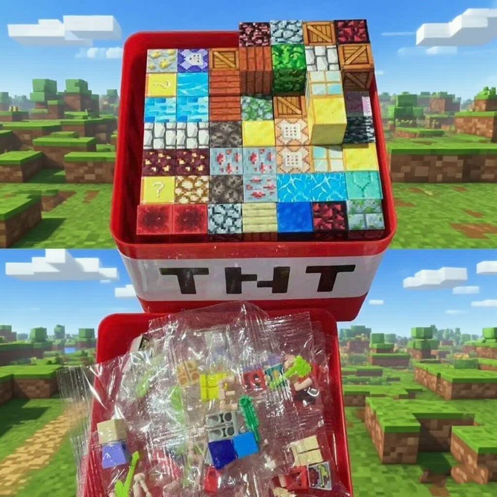 Магнитная коробка Minecraft TNT с 190 блоками и 17 фигурками, обучающая игрушка для мальчиков