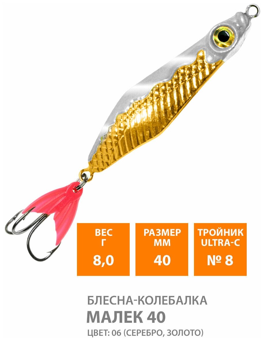 Блесна колебалка для рыбалки AQUA Малек 40mm 8g цвет 06