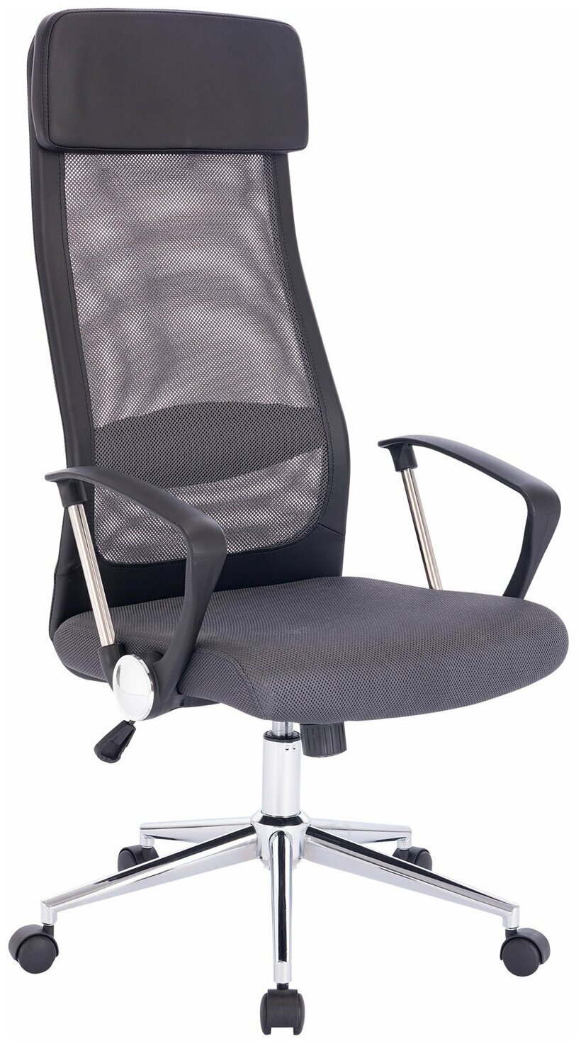 Кресло офисное BRABIX "Flight R EX-541", хром, ткань TW, сетка, черное/серое, 532518