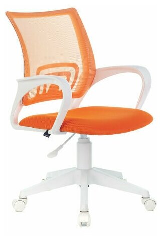 Кресло BRABIX "Fly MG-396W", с подлокотниками, пластик белый, сетка, оранжевое, 532401, MG-396W_532401