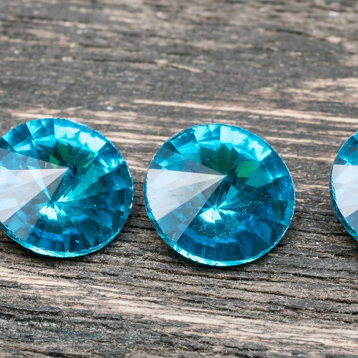 Кабошон стекло Риволи 15 шт, цвет Aquamarine, 12 мм