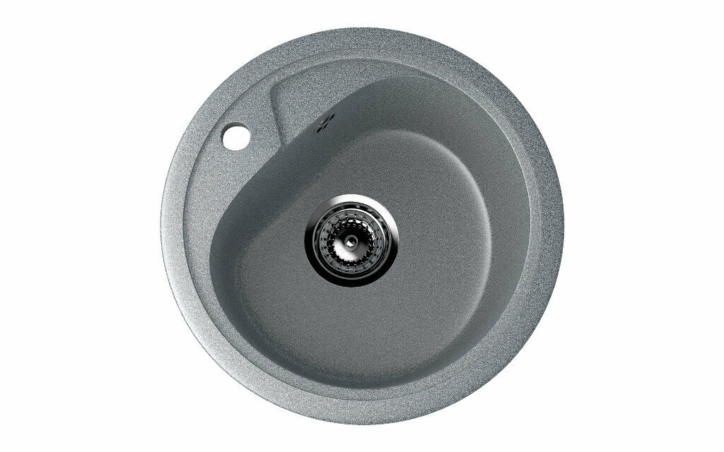 Каменная мойка для кухни врезная EcoStone ES-10, 440 мм, круглая, цвет темно-серый/Раковина для кухни
