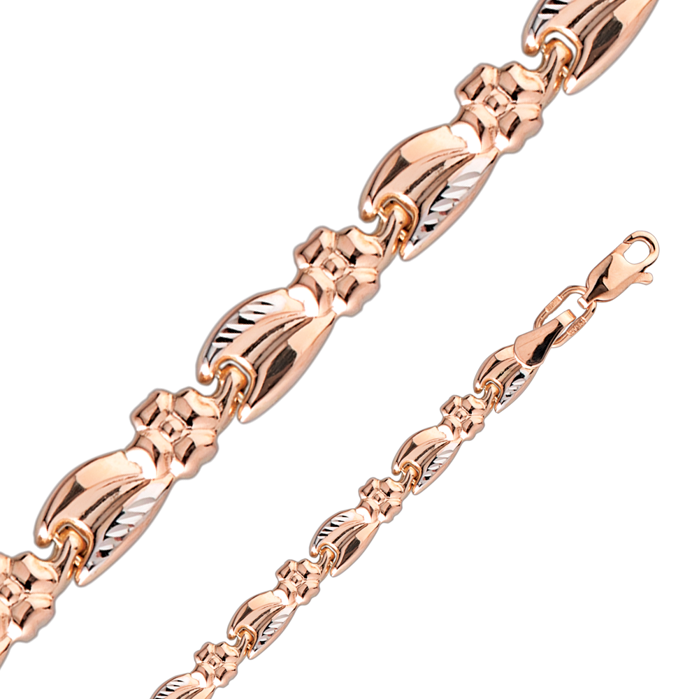 Жесткий браслет, красное, комбинированное золото, 585 проба