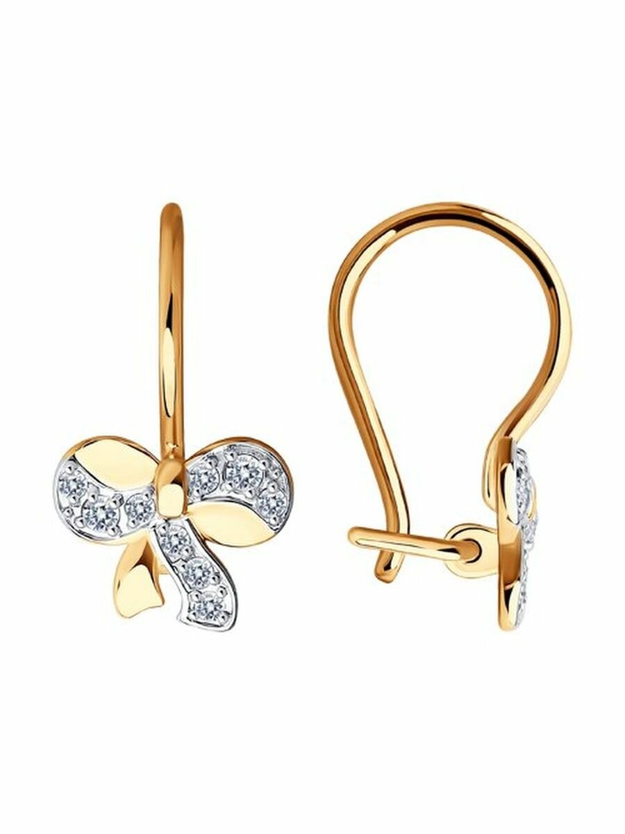 Серьги, красное золото, 375 проба, фианит