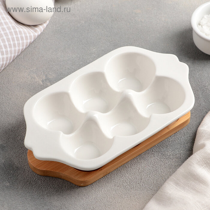 Подставка для яиц 6 ячеек Bella Tenero, 19.2×11×3.6 см, фарфор, белая