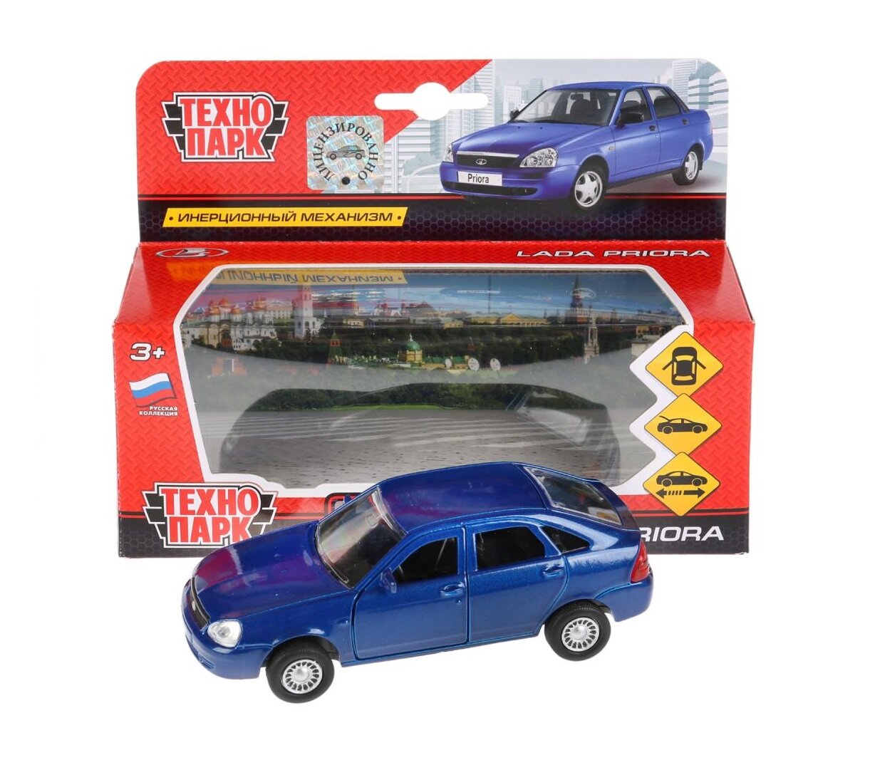 Модель Технопарк Lada Priora (Лада Приора) хэтчбек синий, 12 см.