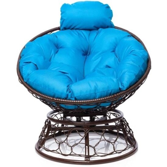 Кресло M-group м-групп папасан пружинка мини с ротангом коричневое, голубая подушка