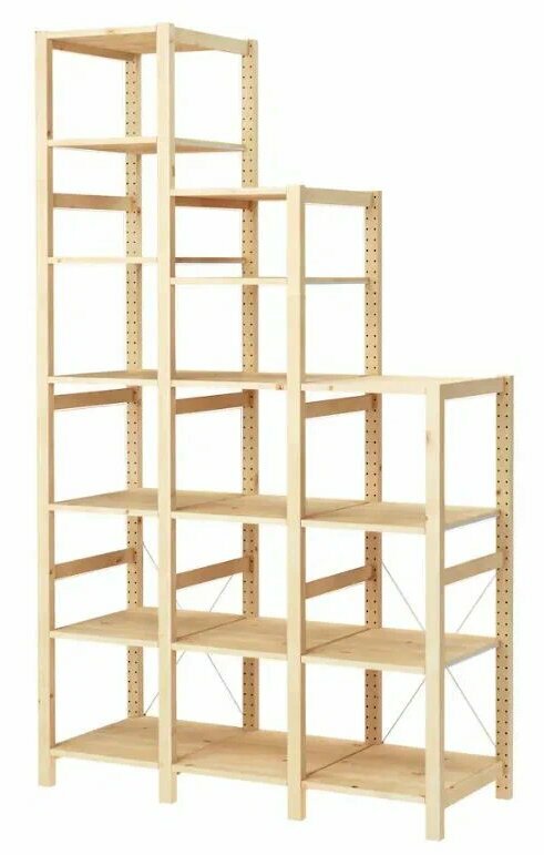 Стеллаж деревянный напольный IKEA Ivar 139х50х226 см, 17 полок, сосна