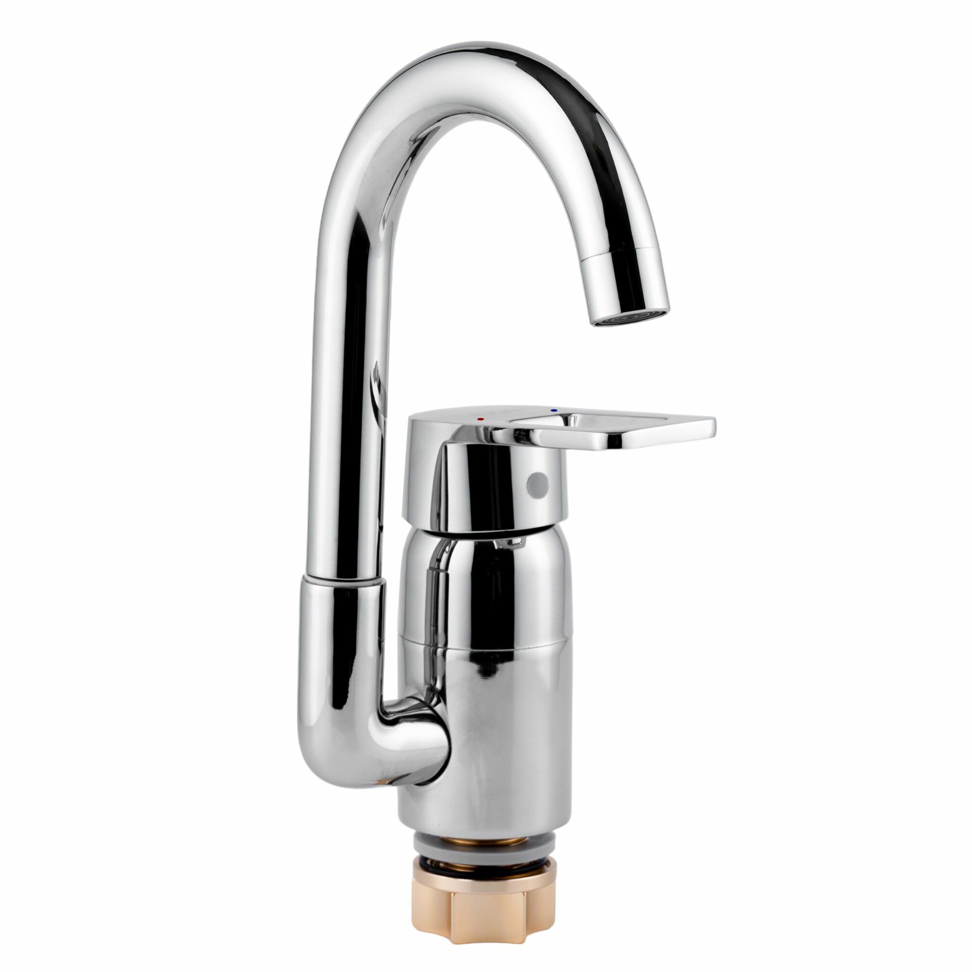 Смеситель шаровый для кухни и раковины с высоким поворотным изливом, хромированный