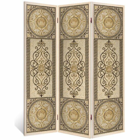 Ширма перегородка Декор Депо для комнаты деревянная "Мозаика" двухсторонняя с картинкой (уют) 3 створки кремовый дуб 176х140 см 11 кг