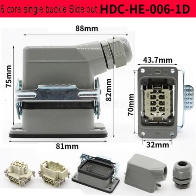 Водонепроницаемые авиационные разъемы HDC-HE-024 6 Core Side out