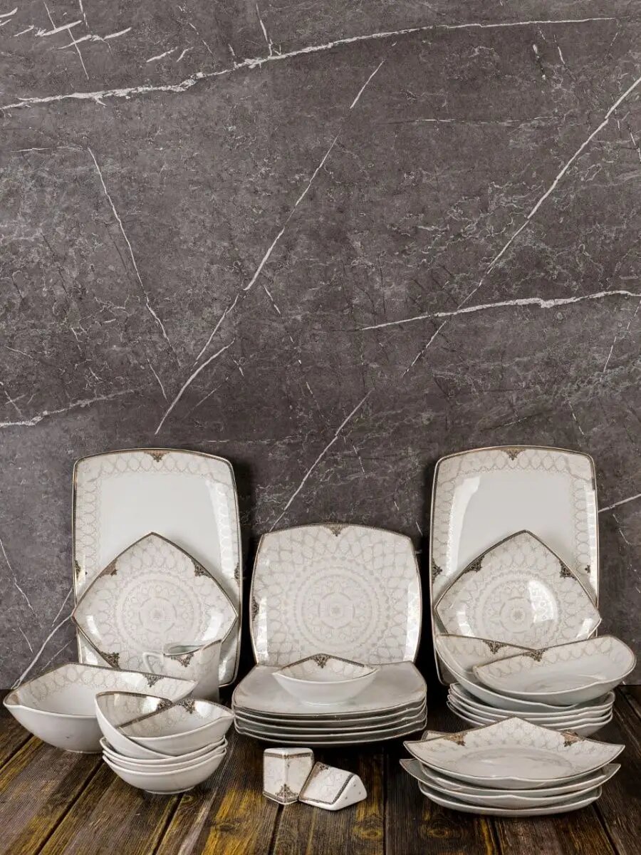 Столовый сервиз PARDIS "Manisa", 30 предметов, фарфор, белый, светло-золотой, 6 персон