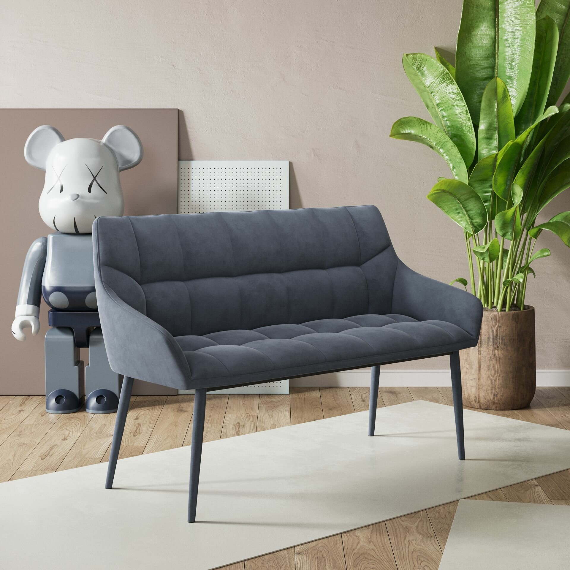 Прямой диван банкетка Boss на кухню, в прихожую, в офис, цвет графит