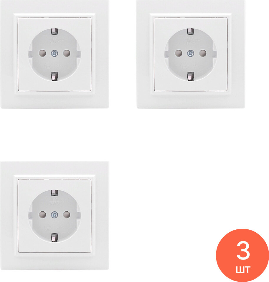 Розетка силовая штепсельная EKF / ЭКФ Basic Минск 2Р+РЕ, 16А 230В IP20, белый, одноместная с заземлением, защитными шторками, скрытая установка ERR16-028-100 / электрооборудование (комплект из 3 шт)