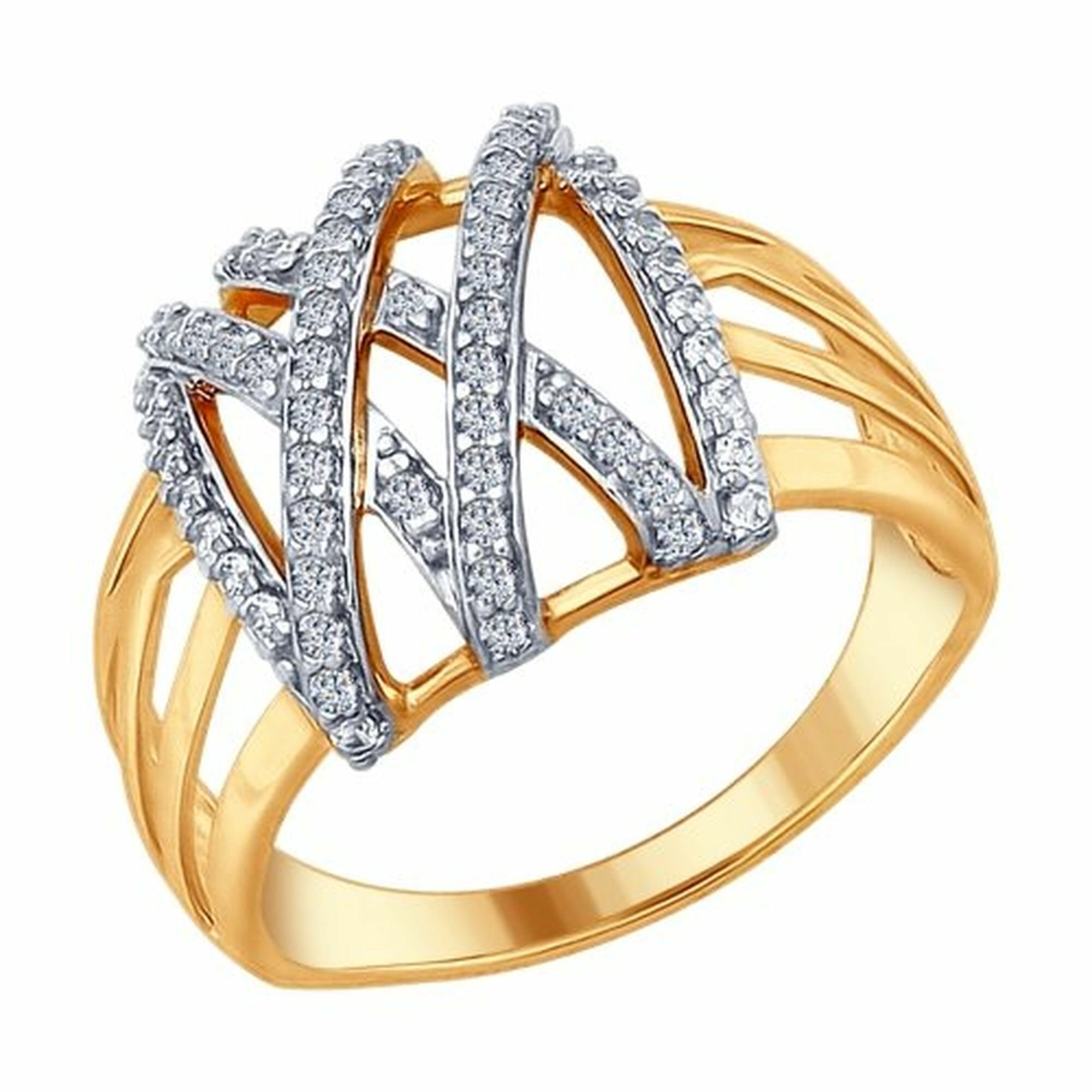 Кольцо, серебро, 925 проба, золочение, фианит