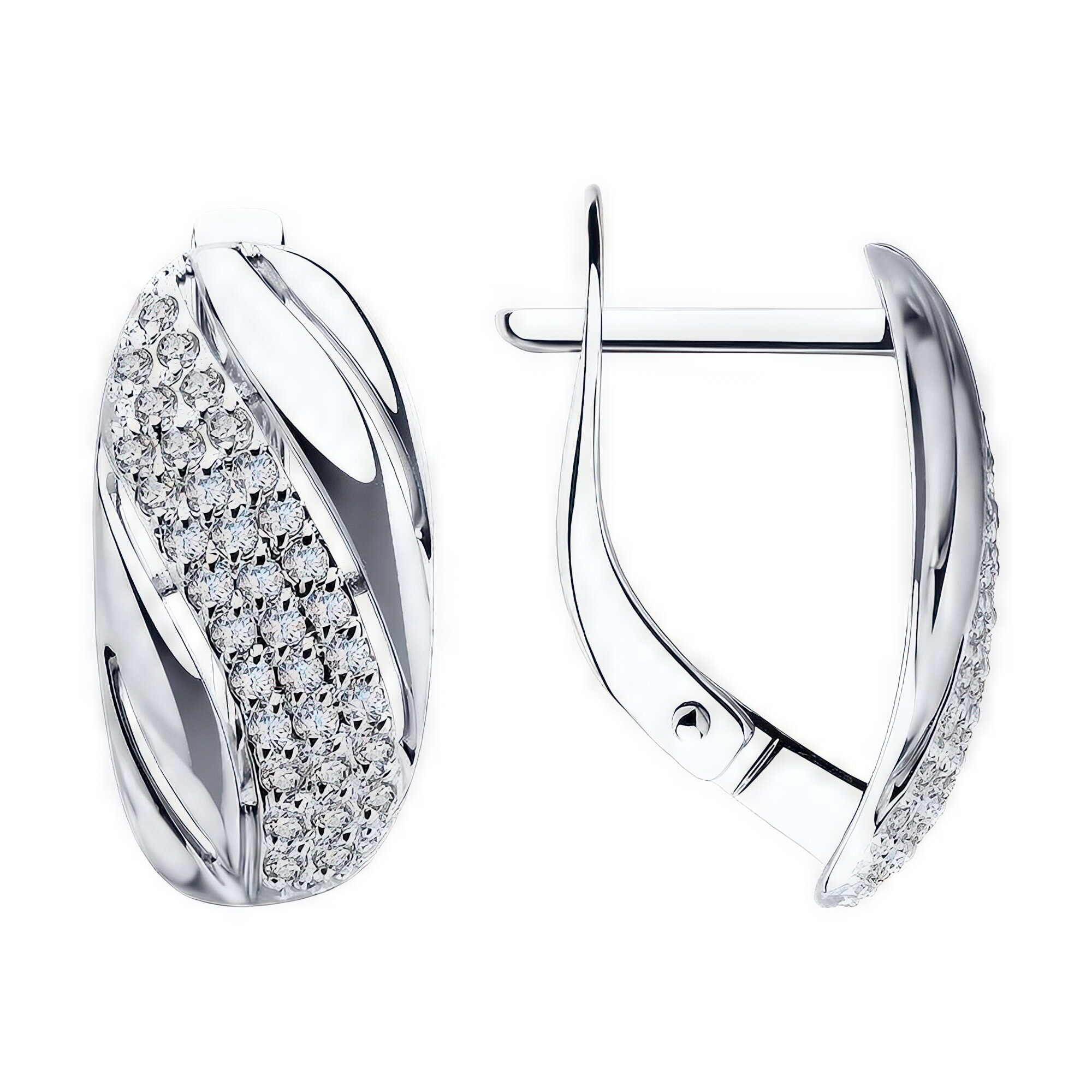 Серьги, белое золото, 585 проба, фианит