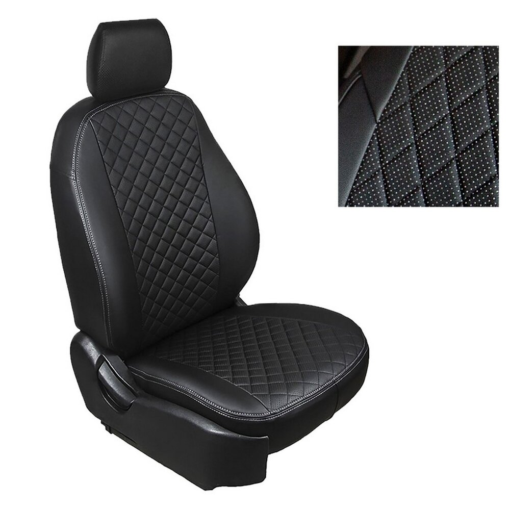 Чехлы из экокожи Ромб для Lada Largus 40/60 (5 мест) рест. 2021-н. в. (черные, 97958)