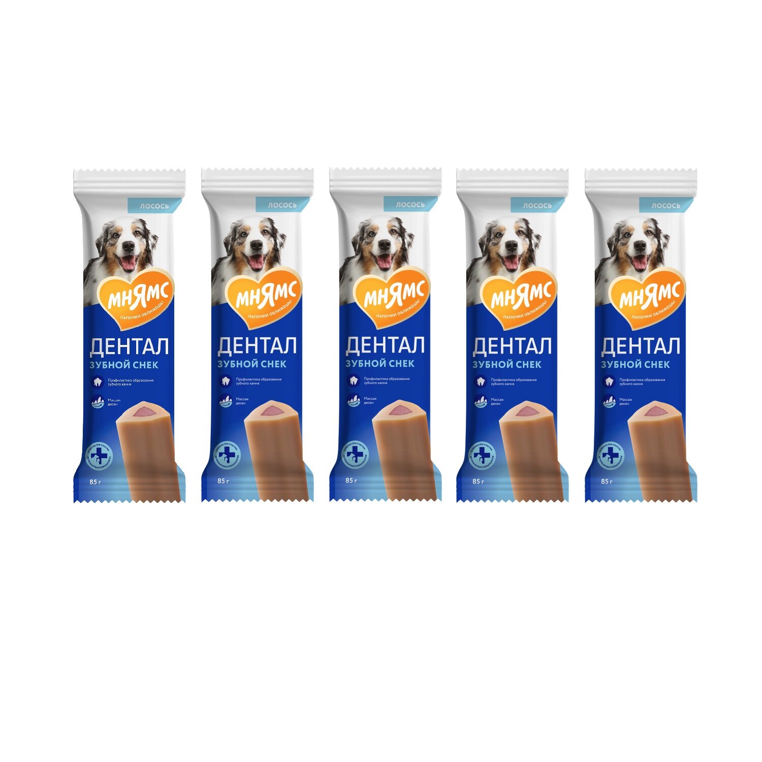 Мнямс Лакомство дентал для собак "Зубной снек" с лососем 85 грамм (5 штук)