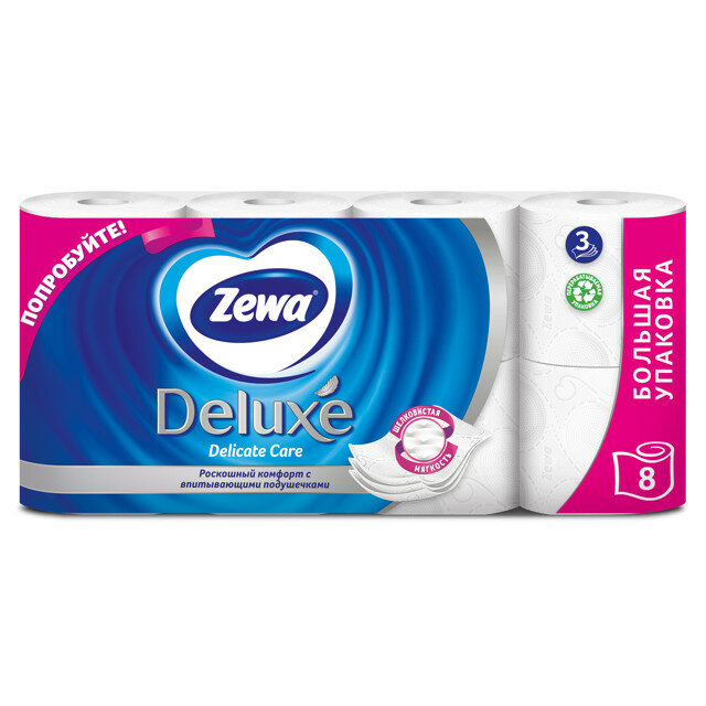 ZEWA Deluxe туалетная бумага без аромата, 3-слойная, 145 листов на рулон, 8 шт/уп.
