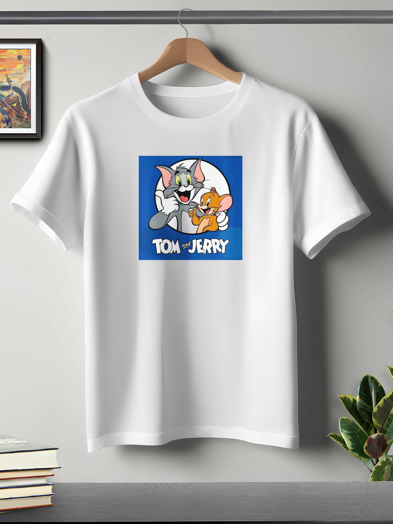 Футболка ONEQ унисекс 56-58 (3XL) размер с принтом Том и Джерри, белая