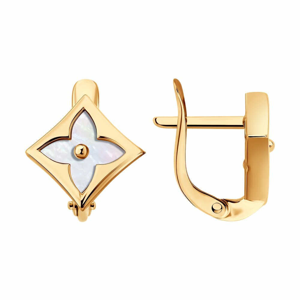 Серьги, красное золото, 585 проба, перламутр